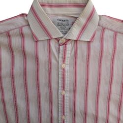 TM LEWIN 100 Shirt Mens 15.5 M Light Blue – Dark Blue & White Stripes ...